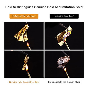 Cobakey Genuine Edible Gold Leaf Flakes - 50mg Edible Gold Flakes for Cake Decoration (Cupcake, Chocolate, Steak, Drink & Cooking), Gold Leaf with Edible Glitter & Wooden Tweezers