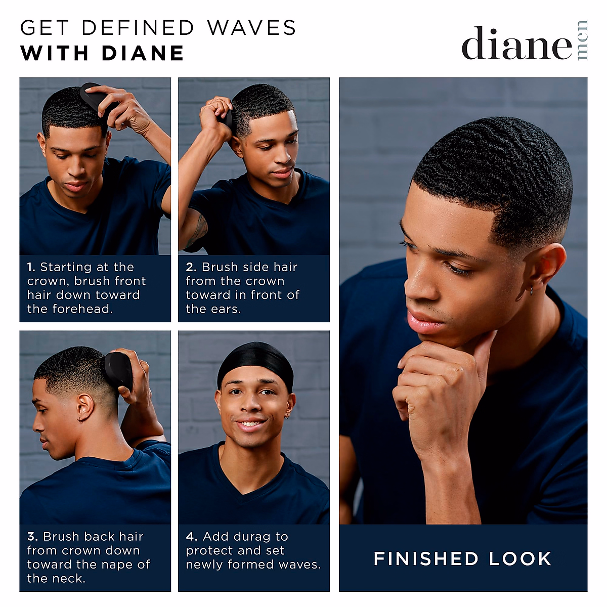 Diane 100% Boar Bristle Curved Brush for Men and Women - Detangling, Smoothing Wave Styles for Fine to Medium Hair, Restores Shine and Texture