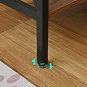 WEENFON Narrow End Table, 2 Tiers Flip Top Sofa Side Table, Nightstand with X-Shaped Metal Legs, Rustic Brown and Black