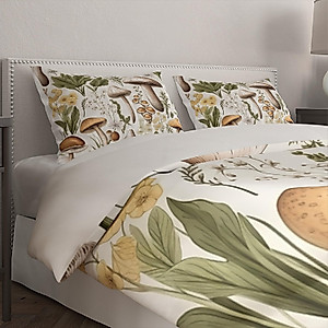 Mystical Woodland Mushrooms Bedding Set for Girls Boys Children - Botanical Fungus Comforter Cover Decorative Wild Mushroom Stuff Duvet Cover Cute Mushroom Plants Duvet Cover