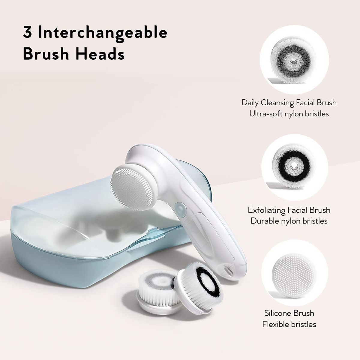 My Life My Shop Ultimate Spin Facial Cleansing Brush (Blue) Ultimate Skin Spa with 3 Interchangeable Face Brushes- Daily Cleansing, Exfoliating Brush, Silicone Brush &Protective Case