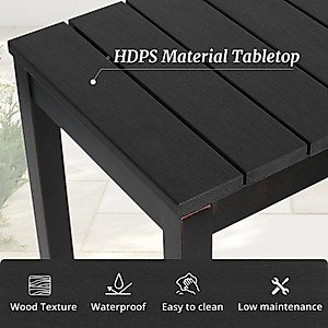 Cozyman Outdoor Bar Table, 38" Black Patio Bar Height Counter Table, Weather Resistant, Waterproof HDPS Slatted Top Console Table for Hot Tub, Balcony, Yard, Indoor or Outdoor Use
