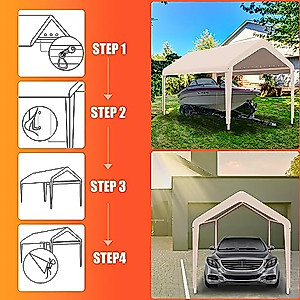 Carport Canopy 10'x20' Heavy Duty Replacement Cover, Garage Shelter Cover 800D Oxford Waterproof & UV Protected Tarp with Ball Bungees, Not Include Frame, Beige