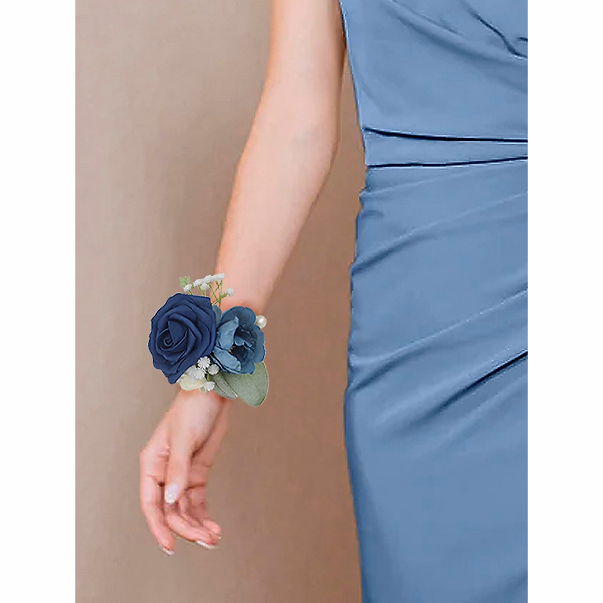 Rinlong 6Pcs Navy Blue Wrist Corsage Wedding Homecoming Prom Corsages Royal Blue Flower Corsage Wristlet