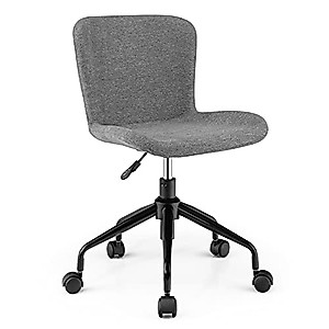 Giantex Home Office Chair with Wheels, Mid-Back Swivel Computer Chair Rolling Adjustable Linen Leisure Chair for Living Room, Bedroom & Meeting Room, Ergonomic Armless Task Chair (Gray)