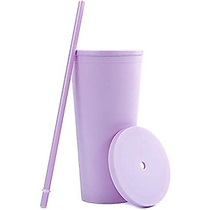 Tumblers with Lids (4 pack) 22oz Pastel Colored Acrylic Cups with Lids and Straws | Double Wall Matte Plastic Bulk Tumblers With FREE Straw Cleaner! Vinyl Customizable DIY Gifts
