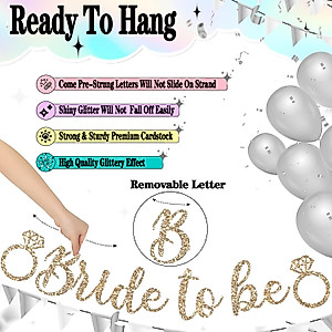 Pre-Strung Bride to Be Banner,Gold Glitter Banner Sign with 2PCS Heart Streamers Garland for Bachelorette Party Decorations, Bridal Shower Wedding Engagement Hen Party Decorations Supplies