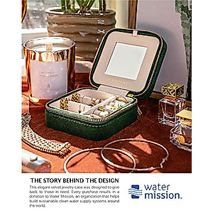 Plush Velvet Travel Jewelry Box Organizer | Travel Jewelry Case, Jewelry Travel Organizer | Small Jewelry Box for Women, Jewelry Travel Case | Earring Organizer with Mirror - Emerald Velvet