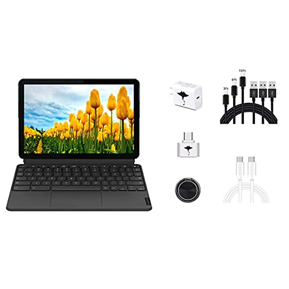 Newest Lenovo Chromebook Duet 10.1" Tablet Laptop for Business and Student, 8-core MediaTek Helio P60T, 4GB RAM 128GB Storage, Keyboard, ARM G72 MP3 Chrome OS w/GM 7 in 1 Accessories