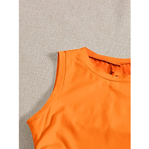 Floerns Women's Graphic Print Sleeveless Drawstring Ruched Crop Tank Top Orange XL