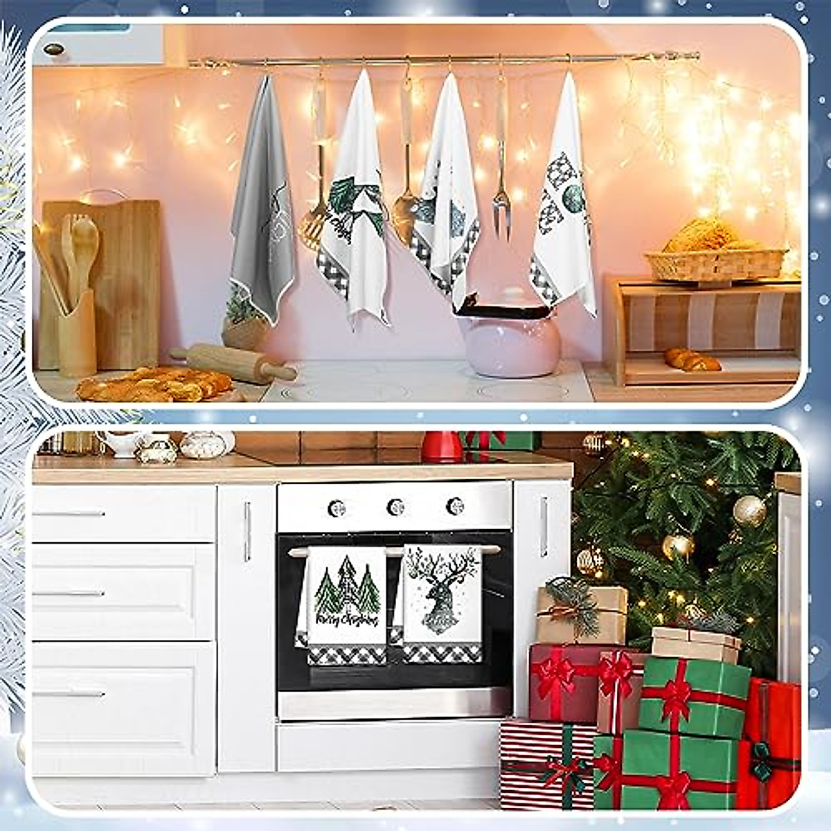 Oudain Sets of 6 Christmas Kitchen Towels and Dishcloths Xmas Tree Truck Dish Towels Hello Winter Kitchen Hand Towels Kit Christmas Novelty Gifts for Christmas Party Supplies