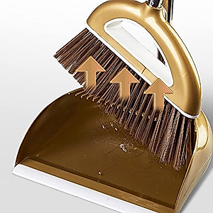 LTHTX 35" Long Handled Outdoor Dustpan and Brush Set, Foldable Broom Cleaning Set for Schools Hotel Hospital Upright Sweep (gold-2set)