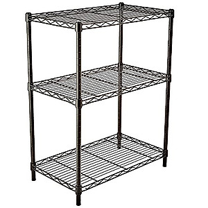 Duitrc Wire Shelving Unit Adjustable Steel Wire Rack Chrome, Heavy Duty Storage Shelving Unit On,Floor Standing Storage Rack Metal Organizer Wire Rack,for Garage Kitchen (Black, 3 - Tier)