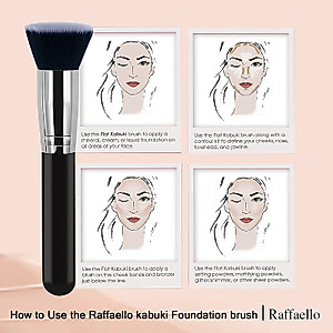 Flat Top Kabuki Foundation Brush By Raffaello - Premium Makeup Brush for Liquid, Cream, and Powder - Buffing, Blending, Flawless Face Brush