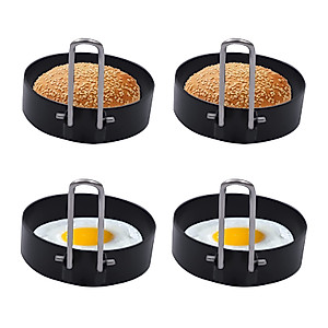 3inch Nonstick Egg Rings Set of 4, Round Crumpet Egg Maker Molds for English Muffins Pancake Cooking Griddle, Round Egg Cooker Rings for Camping Indoor Breakfast Sandwich Burger