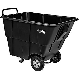 Global Industrial Standard Duty Plastic Tilt Truck 1/2 Cubic Yard Capacity 850 Lb. Capacity, Black