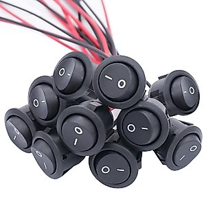 TWTADE 10Pcs Rocker Switch ON/Off SPST 2Pin Latching Toggle Switch Snap Round with Pre-Wired 6A/250V 10A/125V AC for Boat,Car etc.KCD1-X-Y
