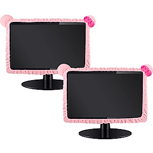 Remagr 2 Pcs 20''-29'' Kawaii Computer Monitor Cover with Cat Ear Design, Furry Cute Pink Monitor Dust Cover Protector Lovely Monitor Accessories Laptop TV LCD Screen Monitor Decoration for Tablet