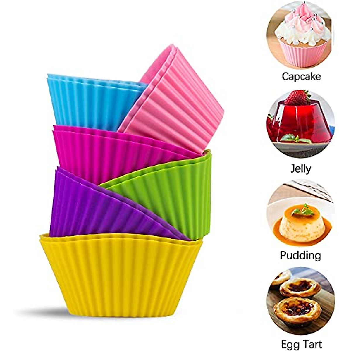 Cupcake Liners - Reusable Silicone Cupcake Baking Cups - Non-Stick Baking Muffins Mold - Use As Lunch Box Dividers - Set of 12 Kitchen Accessories - Great Gift Idea