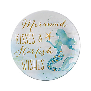 UPware 16-Piece Melamine Dinnerware Set, Includes Dinner Plates, Salad Plates, Dessert Plates, Bowls, Service for 4. (Mermaid)