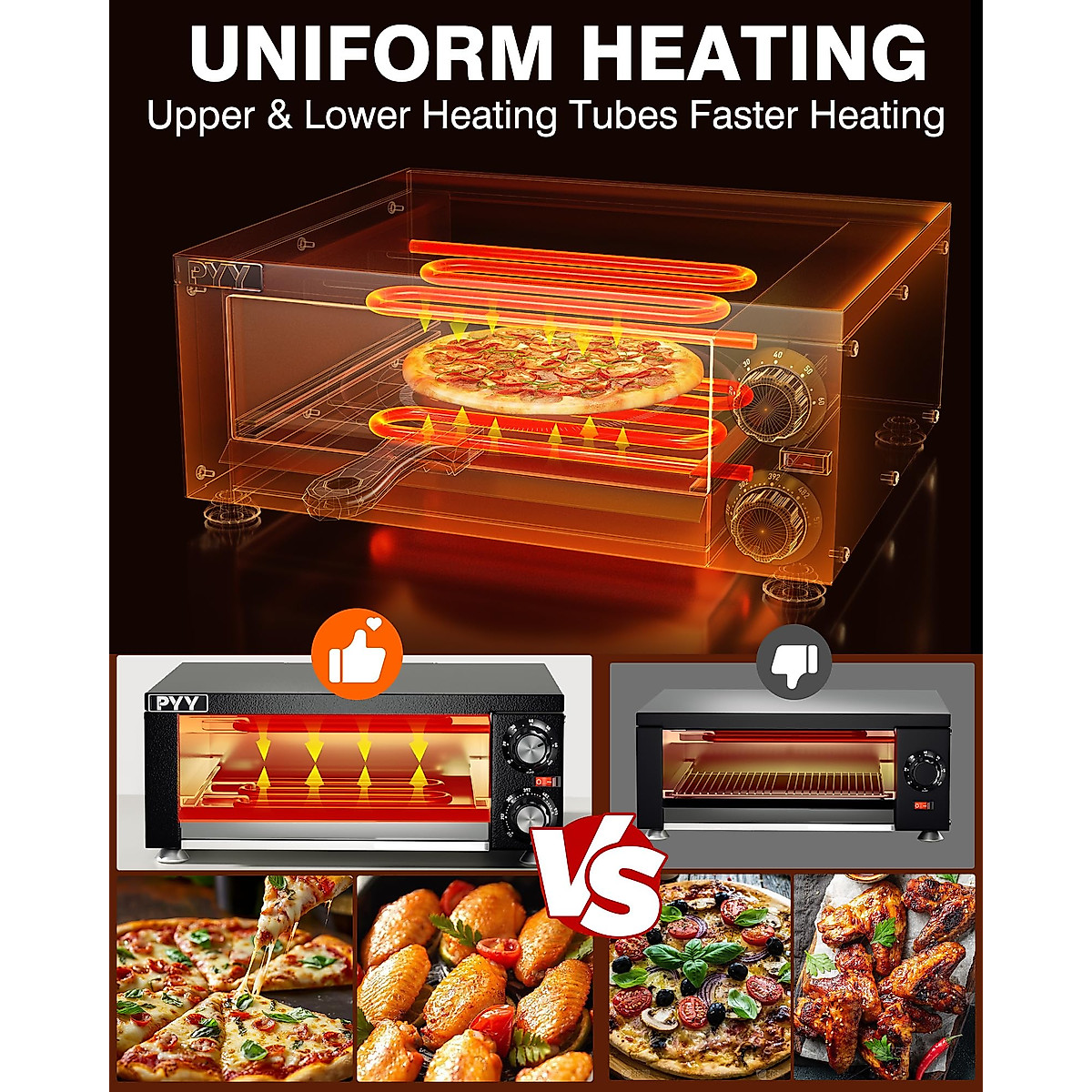 PYY Electric Pizza Oven Indoor Countertop Pizza Oven Commercial Pizza Maker Machine for Home with Timer Stainless Steel Pizza Cooker