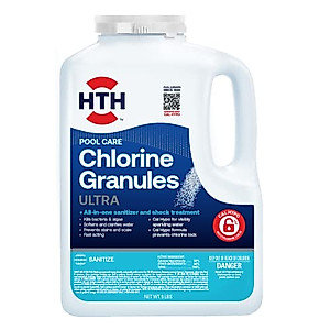 HTH Pool Care Chlorine Granules Ultra, Swimming Pool Chlorinating Sanitizer & Shock, Kills Bacteria & Algae, 5 lbs