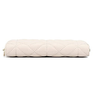 Olivia Miller Women's Fashion Jenna PVC Quilted Beige Clutch Wallet w Practical Zip Around Zipper