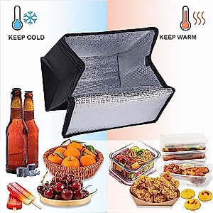 Lukery Insulated Reusable Grocery Bag with Zipper, Collapsible Cooler Bag Tote Heavy-Duty Insulated Food Pizza Delivery Bag, Shopping Bags for Groceries & Frozen Foods (16"x 9"x 13",Black)