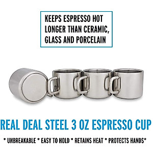 Real Deal Steel "Little Sipper 3 oz Insulated Espresso Cups - Premium Double Wall Set of 4 Demitasse