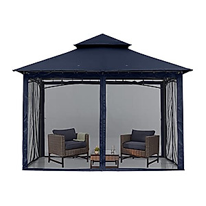 MASTERCANOPY Outdoor Garden Gazebo for Patios with Stable Steel Frame and Netting Walls (8x8,Navy Blue)