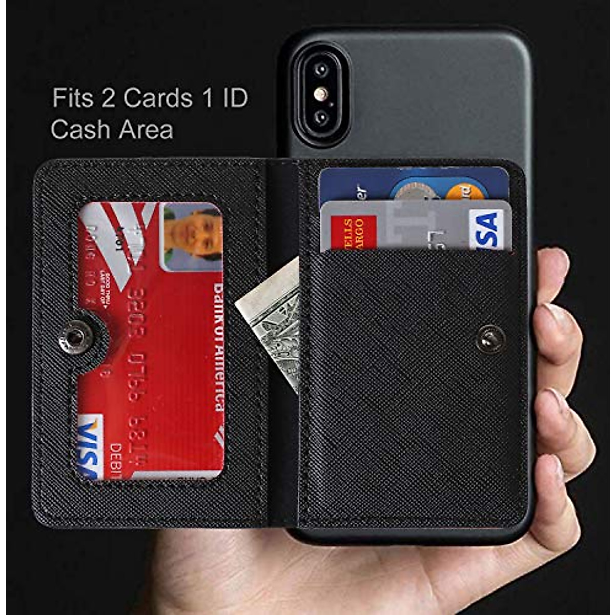 CHEAP SUNDAY CheapSunday ID Card Holder for Back of Phone Leather Phone Wallet Stick On with Stand Flip Waterproof Leather Adhesive Wallet for Most Cellphones (Black)