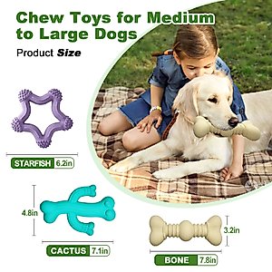 3 Pack Dog Chew Toys for Aggressive Chewers,Indestructible Dog Toys with Natural Rubber,Bamboo Fiber for Powerful Chewers for Medium,Large Breeds to Keep Pup Entertained(Large)
