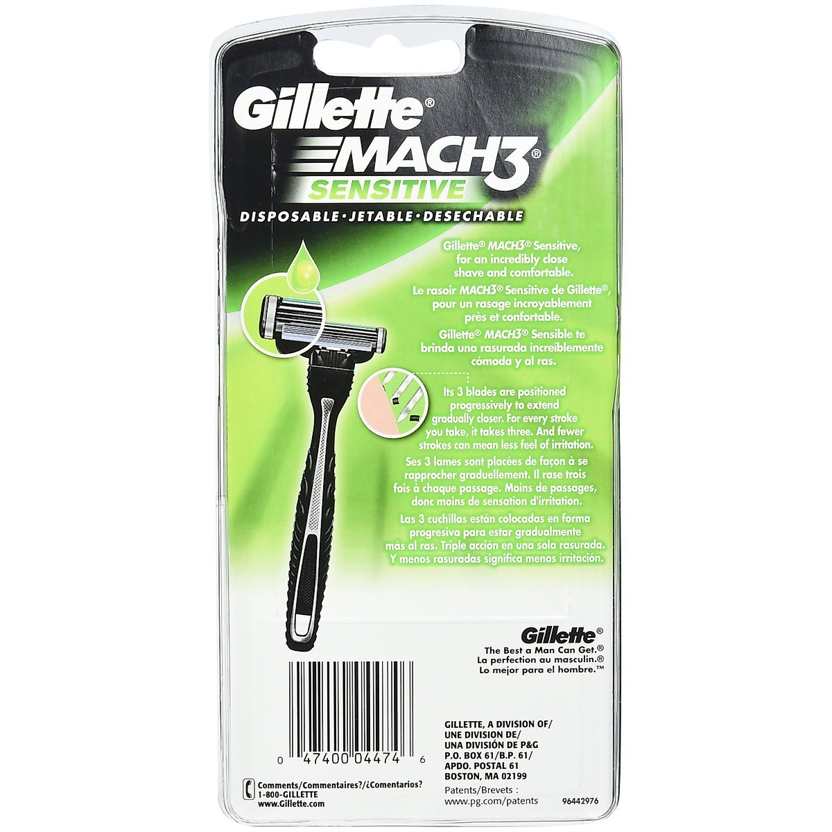 Gillette Mens Mach 3 Sensitive Disposable Razors 3 Count (3 Pack)