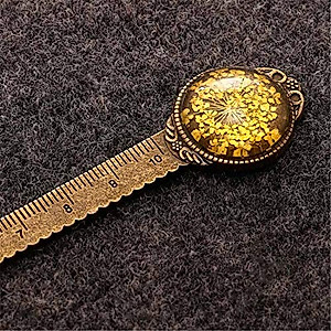 Gandhanra 9PCs Multifunction Ruler Bookmarks Bulk,Unique Vintage Bronze Dried Immortal Flowers Book Mark for Kids,Students,Teacher