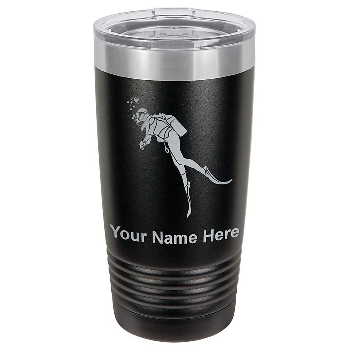 LaserGram 20oz Vacuum Insulated Tumbler Mug, Scuba Diver, Personalized Engraving Included (Black)
