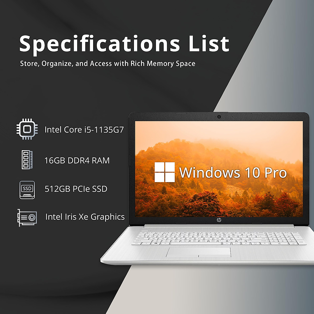 HP 17.3" FHD Business Laptop, 11th Gen Intel Core i5-1135G7(Beats Intel i7-1065G7), 16GB RAM, 512GB PCIe SSD, Backlit Keyboard, Intel Iris Xe GPU, Bluetooth, Win 10 Pro, Silver, 32GB USB Card