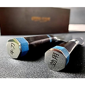 Ergo Chef Limited Series 2pc. Damascus Japanese VG10 8-inch Kiritsuke Knife and 5 inch Utility knife Set, Ebony and Blue Stabilized Wood Handles Includes Wooden Gift/Storage Box