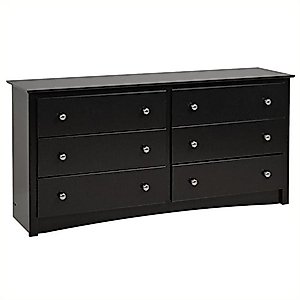 BOWERY HILL Traditional 60" Wide 6 Drawer Double Dresser, Wood Storage Tower Clothes Organizer, Large Storage Cabinet for Bedroom, Hallway, Entryway in Black
