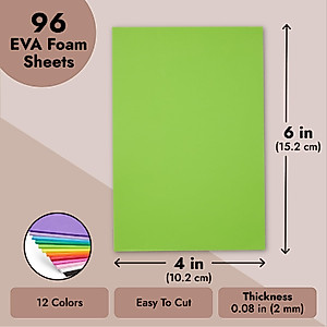 96 Pack Multicolored 2mm EVA Foam Sheets for Cosplay, Costumes, Arts and Crafts Projects, 4 x 6 in