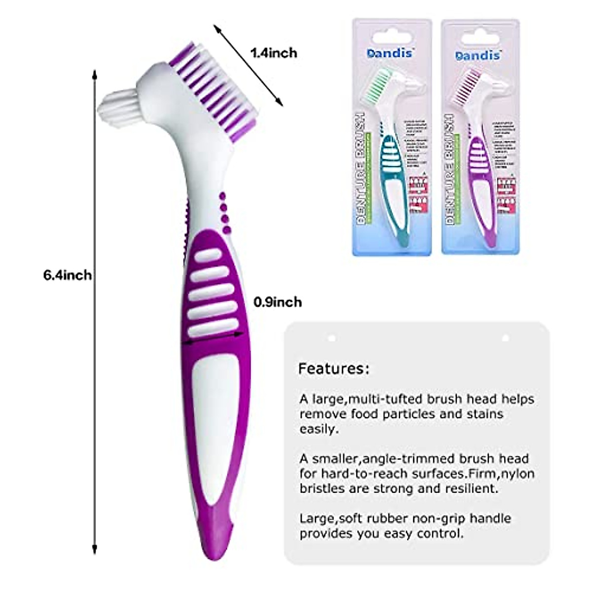 Mckkor Premium Hygiene Denture Cleaning Brush Set, Multi-Layered Bristles & Ergonomic Rubber Handle, for Denture Care(Pack of 2)