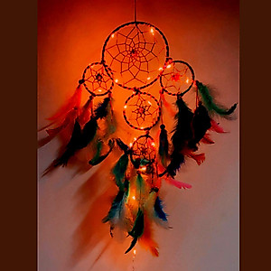 Rooh Dream Catcher ~ Multi Colour 4 Tier with Pretty Lights ~ Handmade Mandala Hangings for Positivity (Can be Used as Home Décor Accents, Wall Hangings, Garden, Car, Outdoor, Yoga Temple, Windchime)