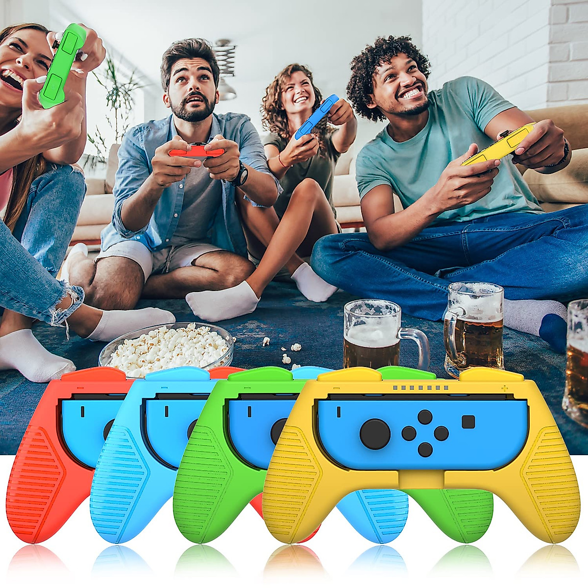 Geserhoo Grip Kit for Nintendo Switch JoyCon Controller - 4 Pack Comfort Game Handle Holder Accessories Fit for Nintendo Switch Controllers (Green&Pink&Yellow&Blue)