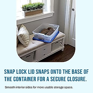 HOMZ Clear Plastic Storage Bins with Snaplock Secure Latching Lids | Easy Grip Handles | Stackable & Nestable Organizing Totes | Grey Lid | 15 Quart, Pack of 4