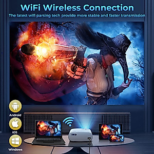 [Upgraded] WiFi Bluetooth Projector 4K Support, 9500L Native 1080P Outdoor Movie Projector for iPhone Andriod, 300" Display Video Projector Compatible TV Stick, Phone, Computer