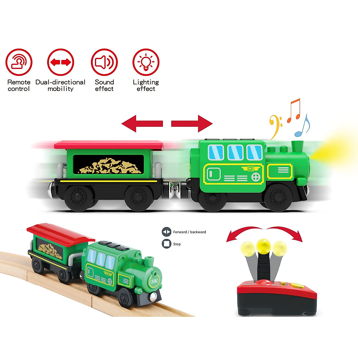 Wooden Train Accessories Battery Operated Locomotive Train, Remote Control Train for Track Set, Powerful Engine Train Vehicles Fit All Major Brands Track Railway System (Battery Not Included)