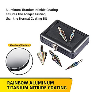 Anfrere Unique 5PCS Step Bits Set, 50 Sizes HSS Titanium Step Drill Bits, 1/8"-1-3/8" High Speed Steel Unibit Drill Bits Set for Sheet Metal with Storage Case, Multiple Hole Stepped Up Bits Home Tools