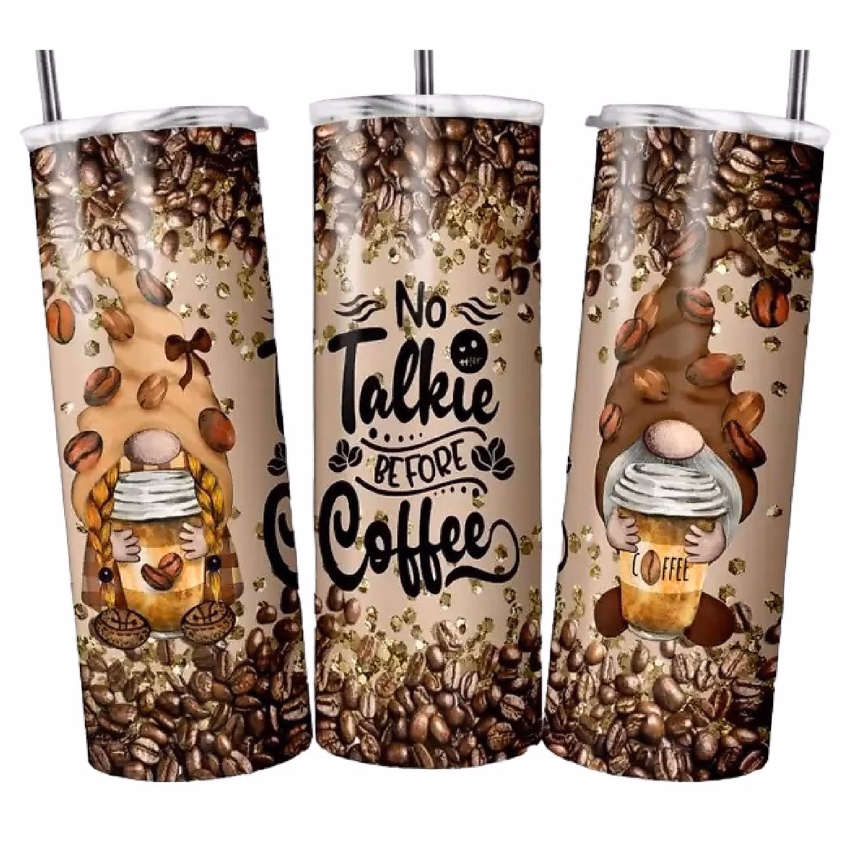 Coffee Gnomes Tumbler Sublimation Transfer, Ready to Press, 20 oz Straight Tumbler, Coffee Gnome Transfer for Tumbler, Gnome Transfer Wrap