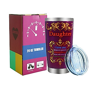 LanHong Daughter Gifts Tumbler Mug 20 oz - Coffee Tumbler for Women - Best Daughter Gift from Mom Travel Coffee Mug - Stainless Steel Insulated Coffee Tumbler Cup