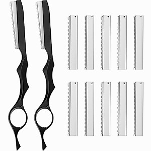 12 Pieces Hair Styling Thinning Razor Set, 2 Pieces Hair Styling Razor Hair Cutting Texturizing Razors and 10 Pieces Replacement Spare Blades with Comb Blades for Christmas Valentine's Day Giving