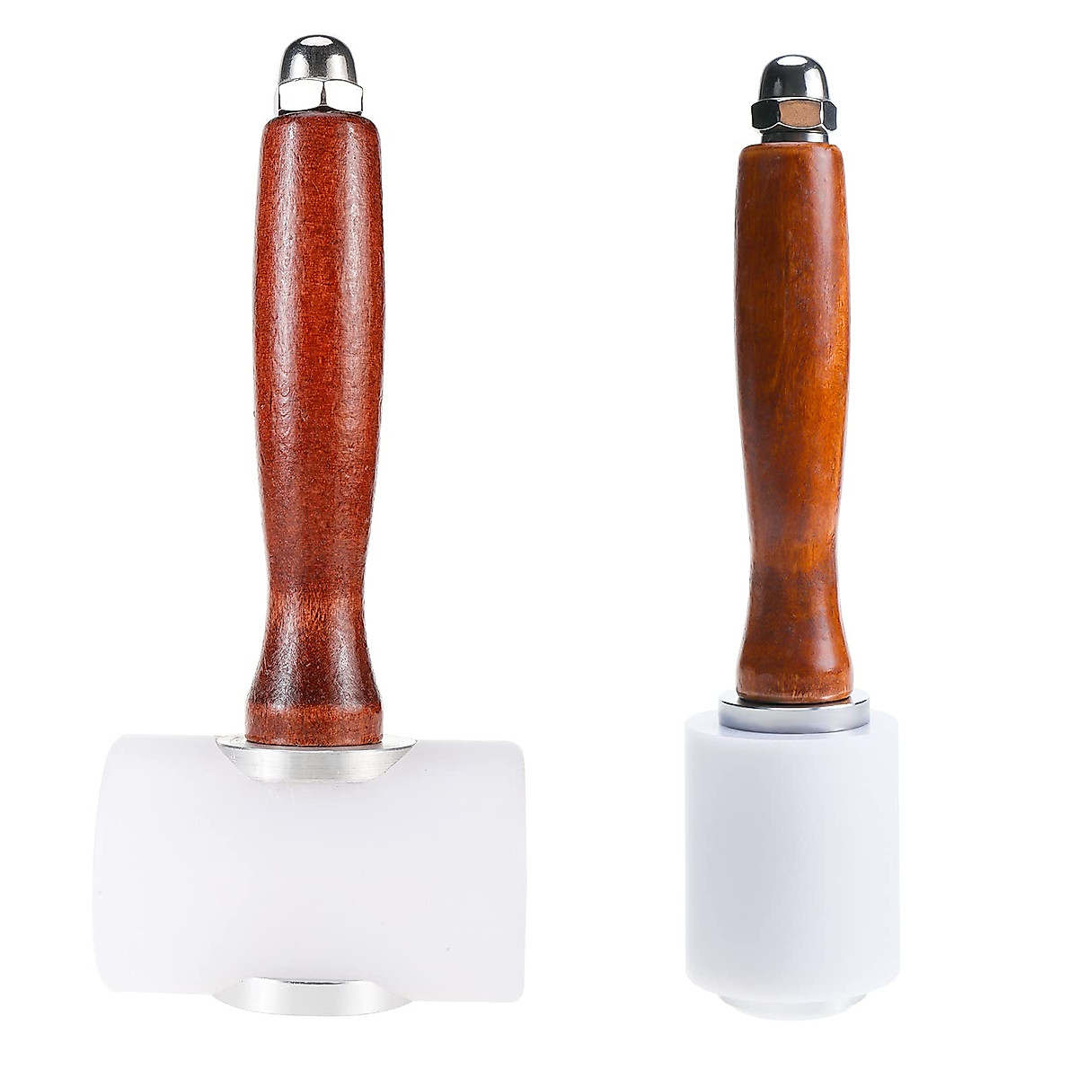 LuckyHigh 2 Type Nylon Hammers Leather Carving Mallets Wood Handle for DIY Stamping Sew Leather Cowhide (2 Pack)